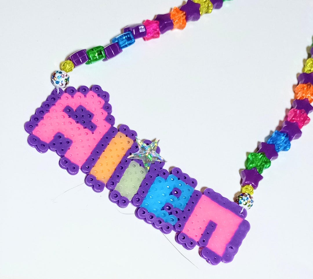 Alien - Rainbow Glow in the Dark Perler Word Necklace With Glitter ...