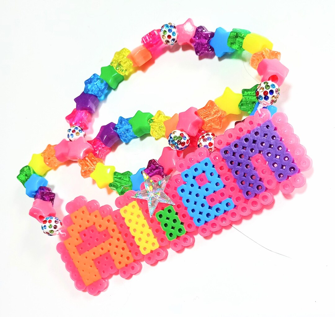 Alien Rainbow Perler Word Necklace With Glitter and Neon Stars and ...