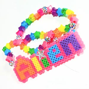 Alien Rainbow Perler Word Necklace With Glitter and Neon Stars and ...