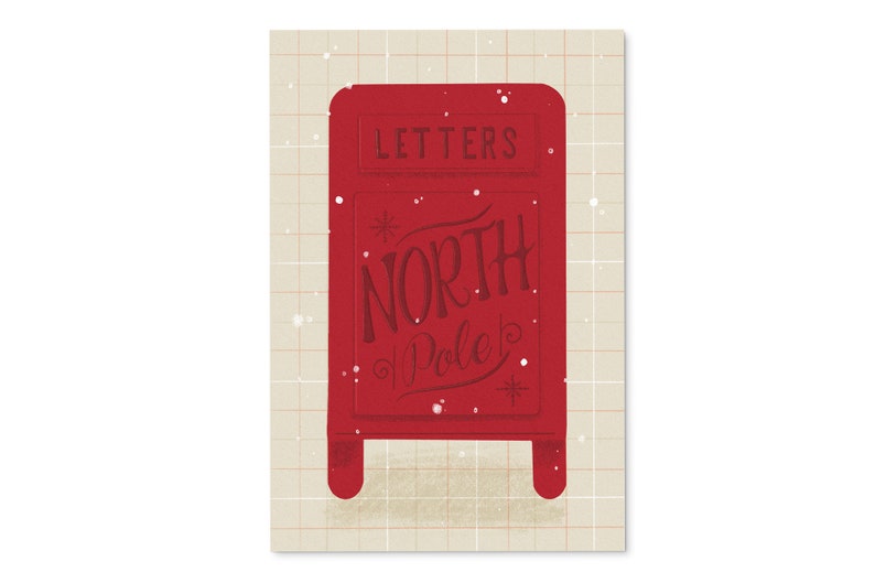 North Pole Mailbox Illustrated Postcard - Etsy