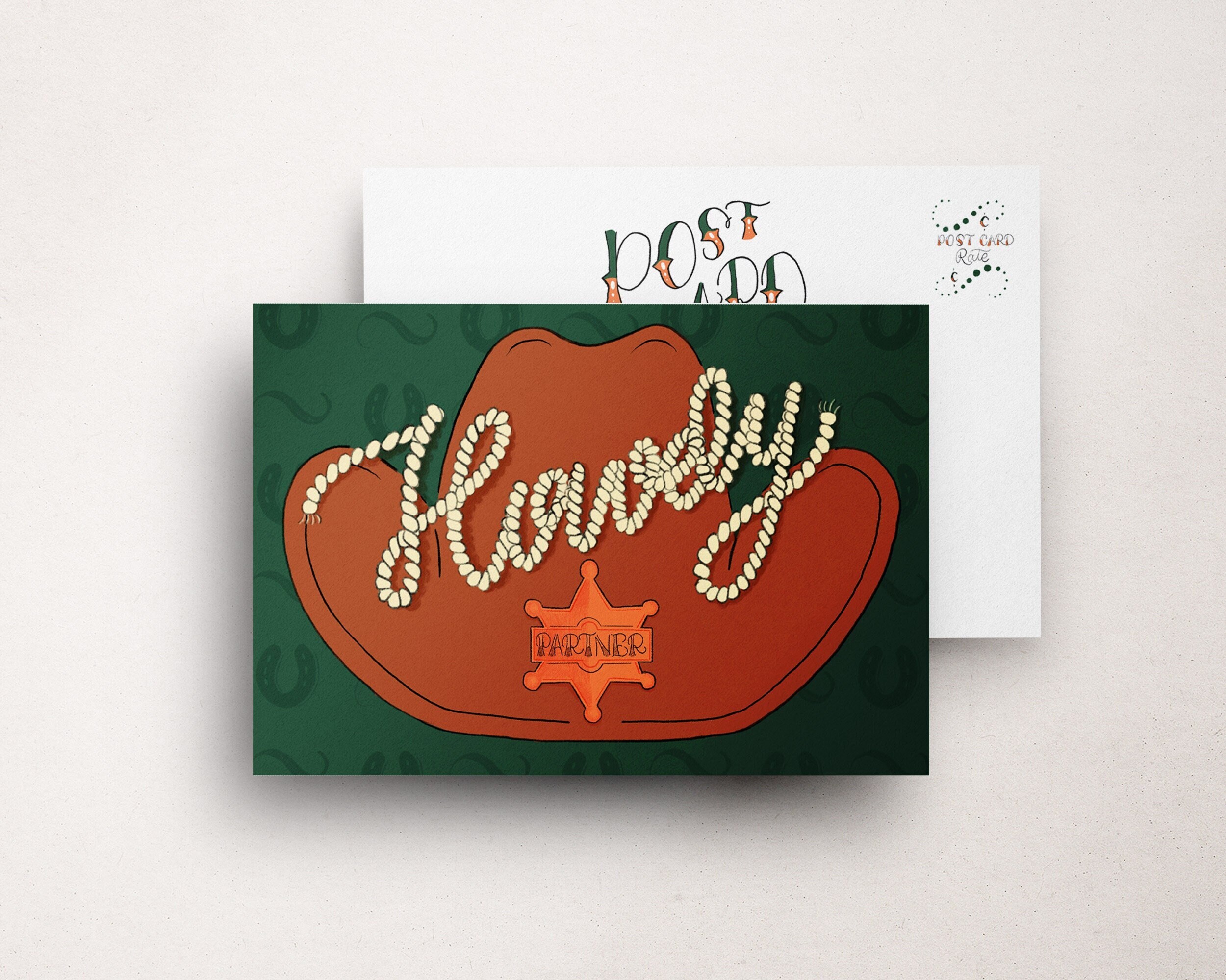Howdy Partner Cowboy Hat Postcard - Etsy