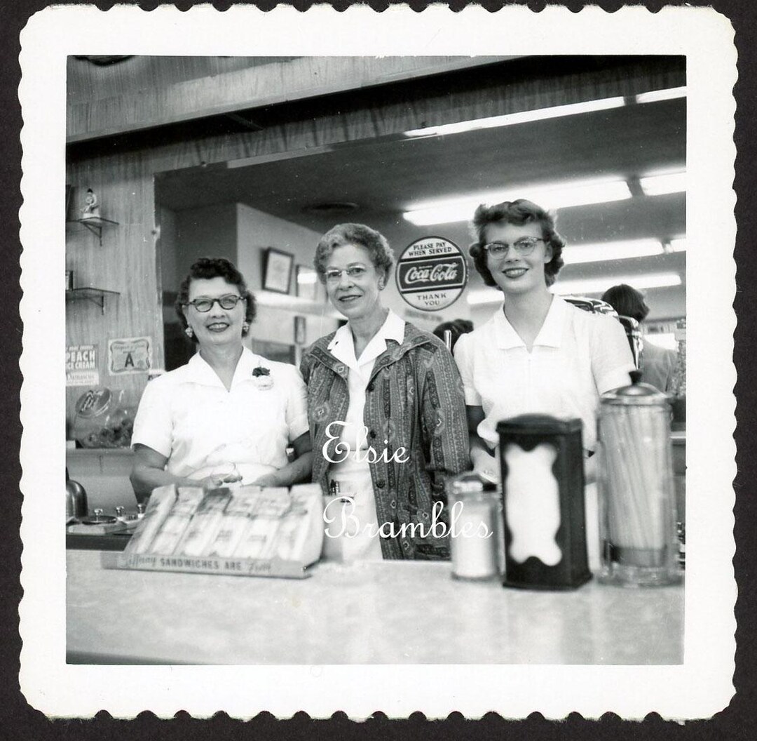 Vintage Photo Soda Fountain Drug Store Interior Waitresses 1950s Found ...
