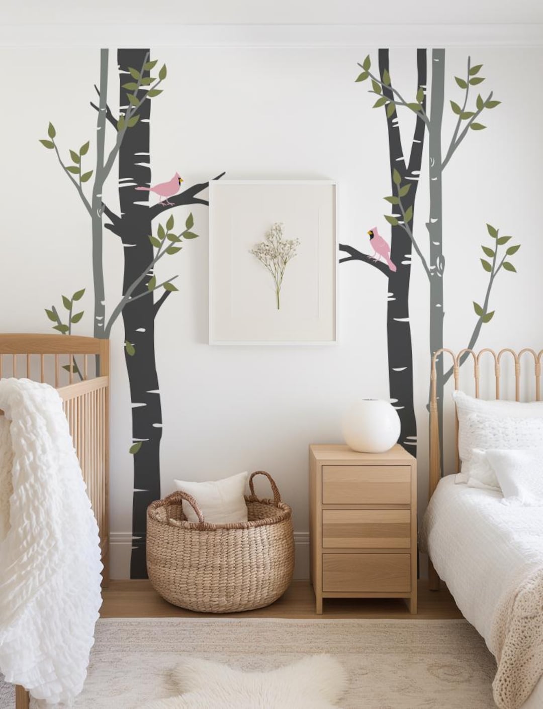 Birch Tree & Cardinal Bird Wall Decal: Bedroom, Living Room Decor - Etsy