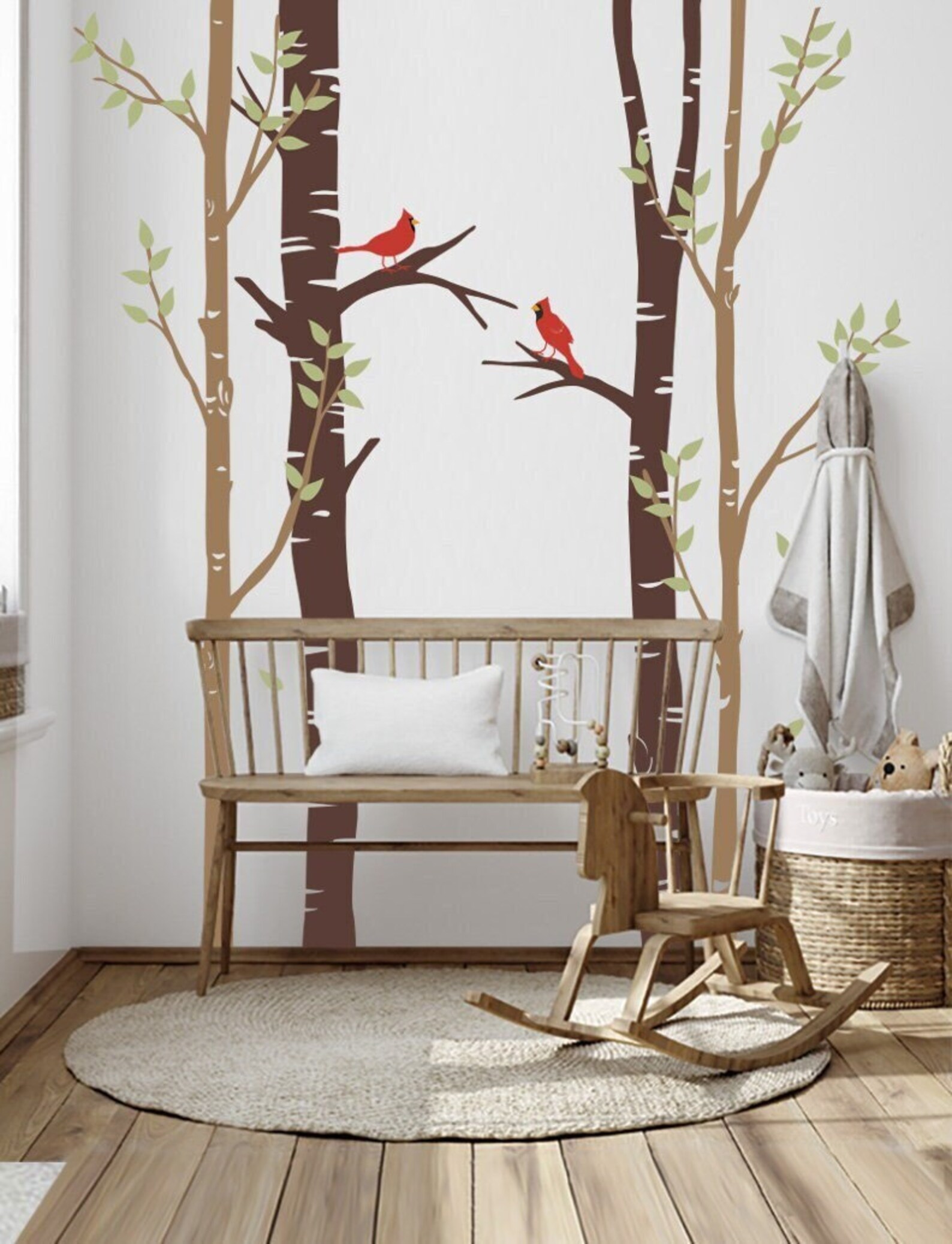 Birch Tree & Cardinal Bird Wall Decal: Bedroom, Living Room Decor - Etsy