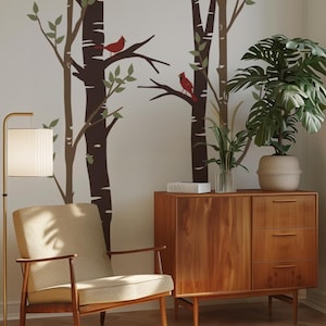 Birch Tree & Cardinal Bird Wall Decal: Bedroom, Living Room Decor - Etsy