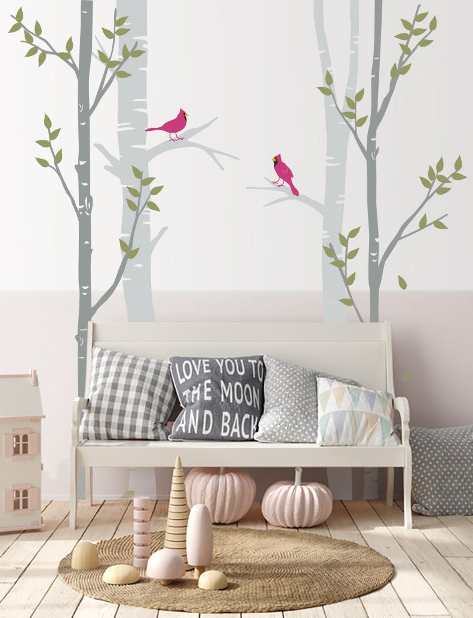 Birch Tree & Cardinal Bird Wall Decal: Bedroom, Living Room Decor - Etsy