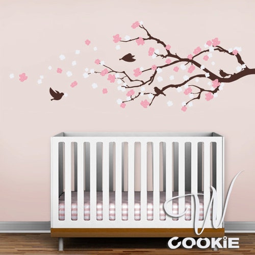 Tree Birds Flower Cherry Blossom Tree Branch Wall Decal Wall Etsy