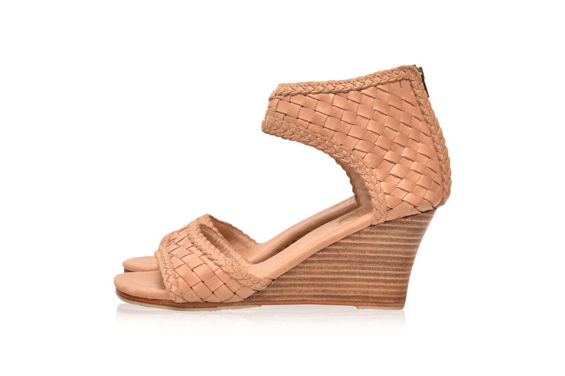 ATHENA Wedge sandals barefoot leather sandals wooden | Etsy