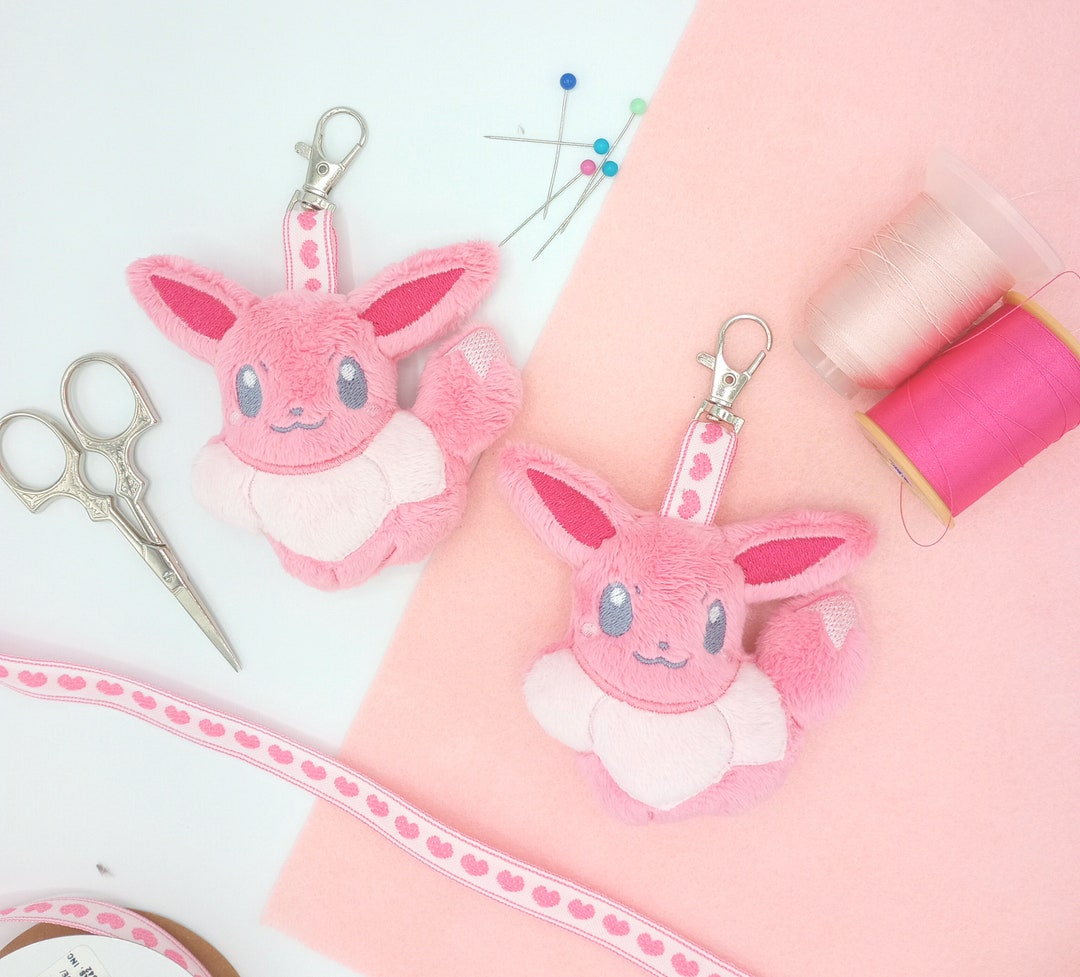 Pink Eevee Plush Keychain Charm Handmade Kawaii Pokemon Plushie - Etsy