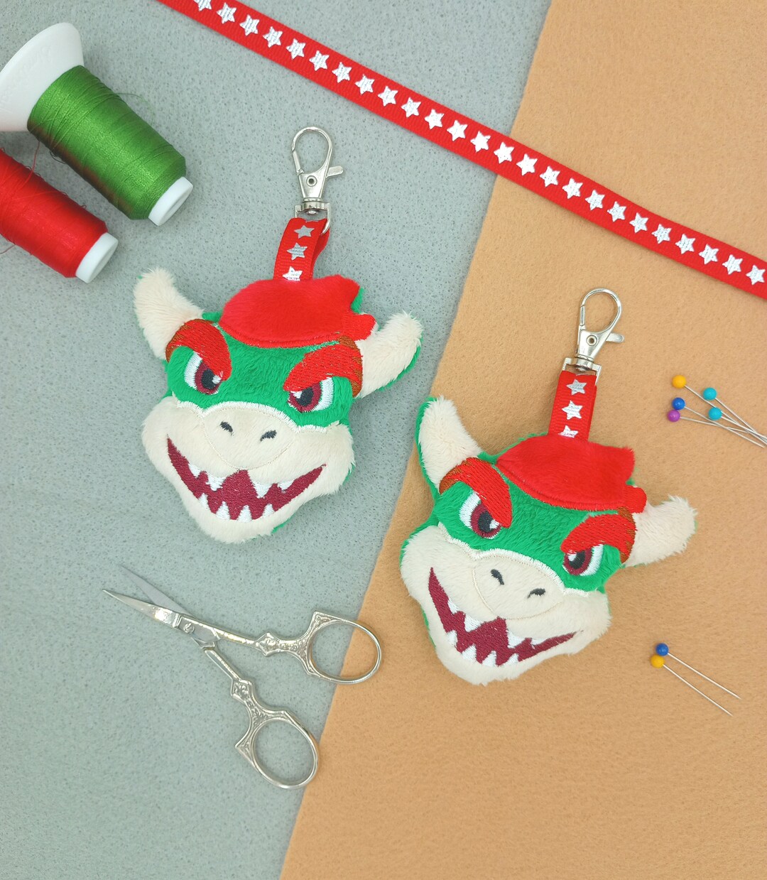 Bowser Plush Keychain Charm | Handmade Kawaii Mario Plushies, Gift for ...