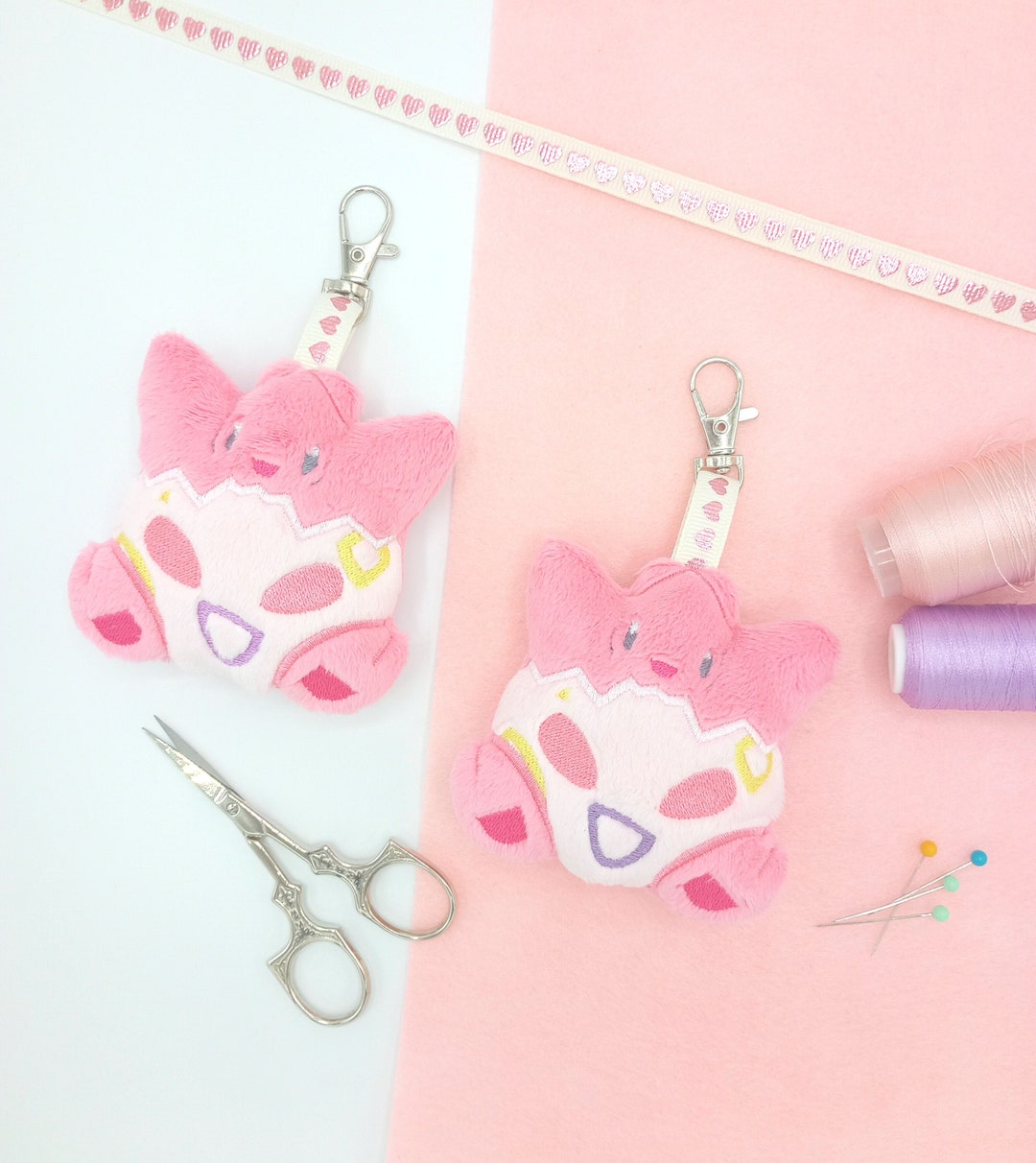 Pink Togepi Pokemon Plush Keychain Charm Handmade Kawaii Anime Plushies ...