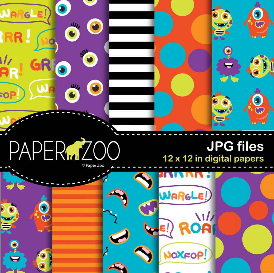 INSTANT DOWNLOAD, Monster Theme, Digital Scrapbooking Set, Digital ...