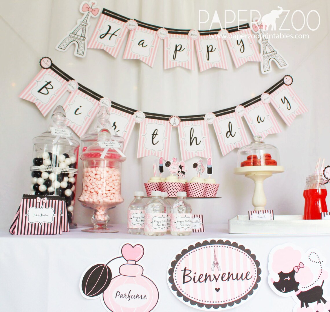 INSTANT DOWNLOAD Pink Parisian Glaml Birthday Printable Party - Etsy