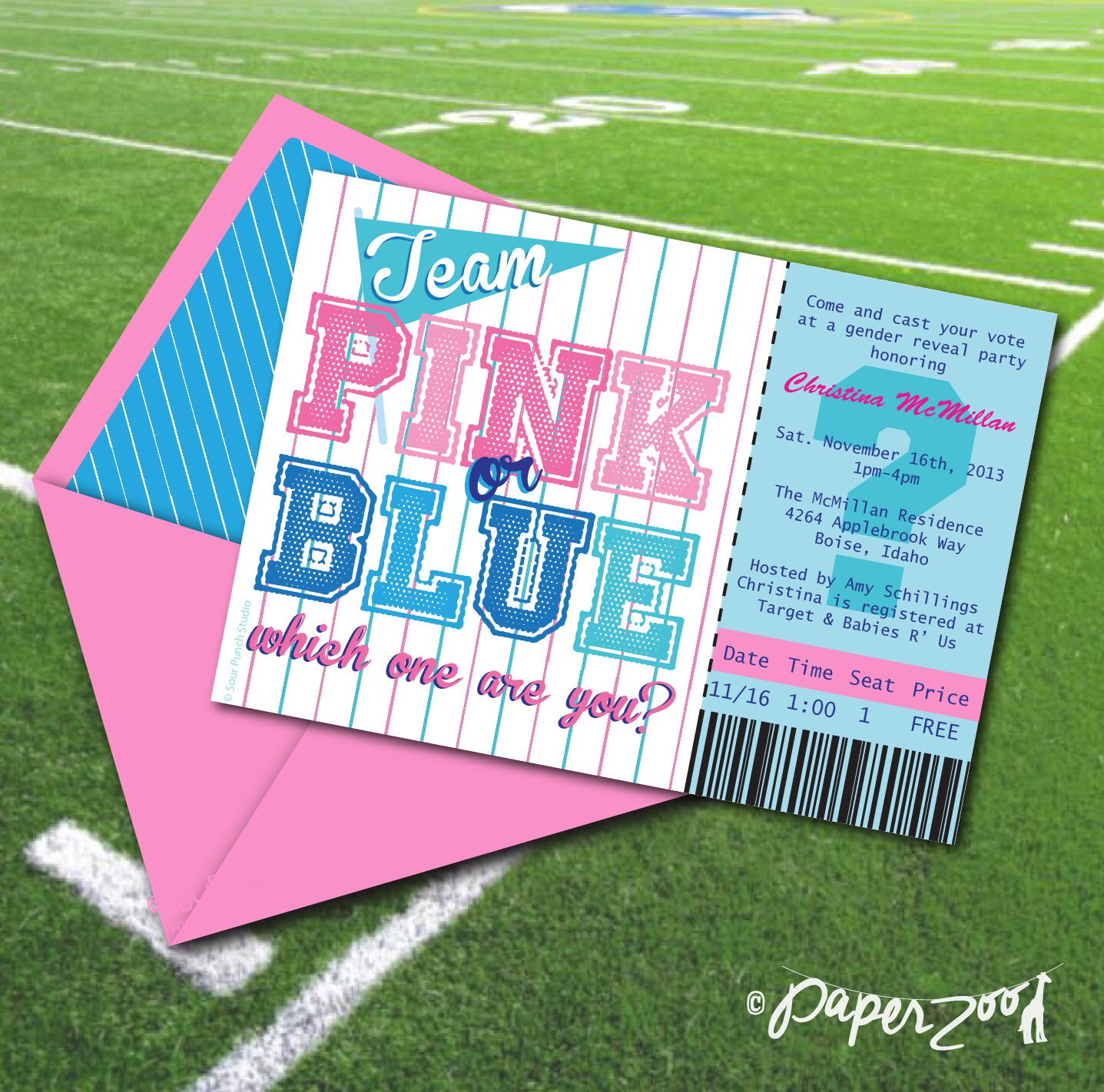 INSTANT DOWNLOAD, Team Pink or Blue 5 X 7 Printable Invitation, Gender ...