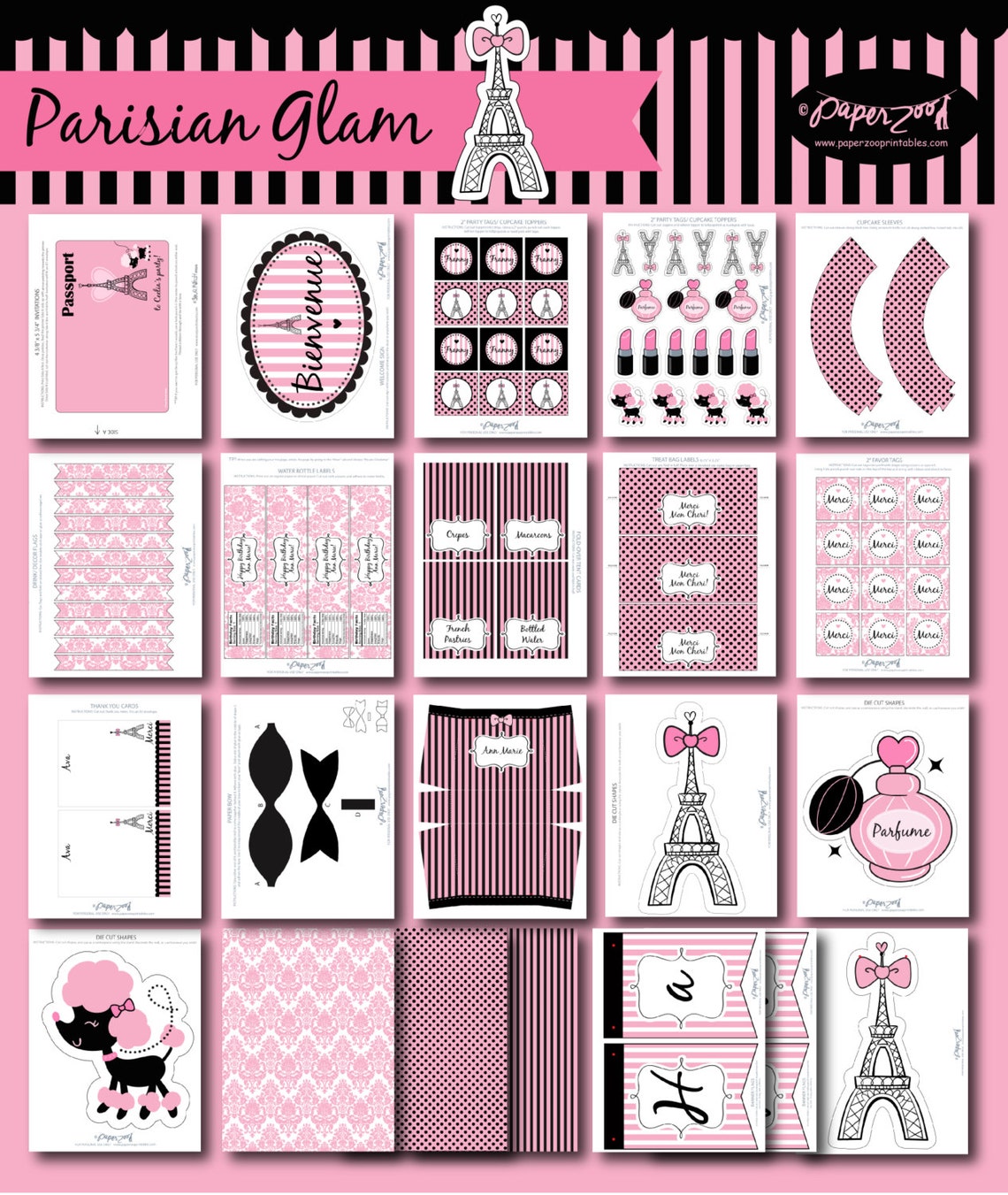 INSTANT DOWNLOAD Pink Parisian Glaml Birthday Printable Party - Etsy