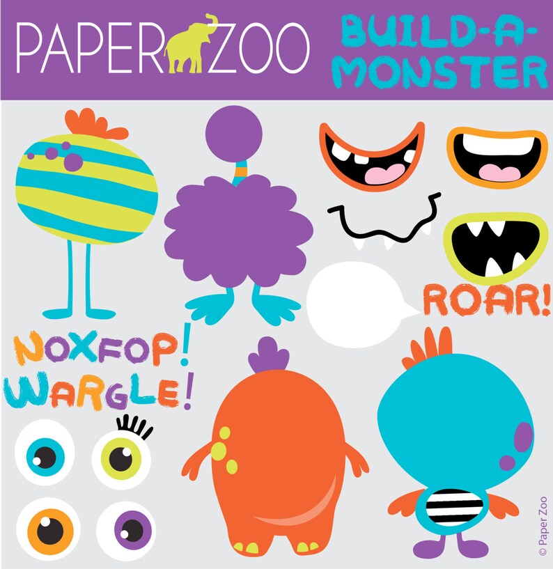 INSTANT DOWNLOAD, Build a Monster, Monster, Digital Clip Art, Clipart ...
