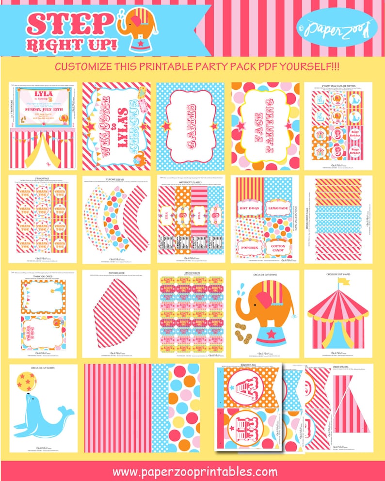 INSTANT DOWNLOAD, Step Right up CIRCUS Girl Birthday Printable Party ...