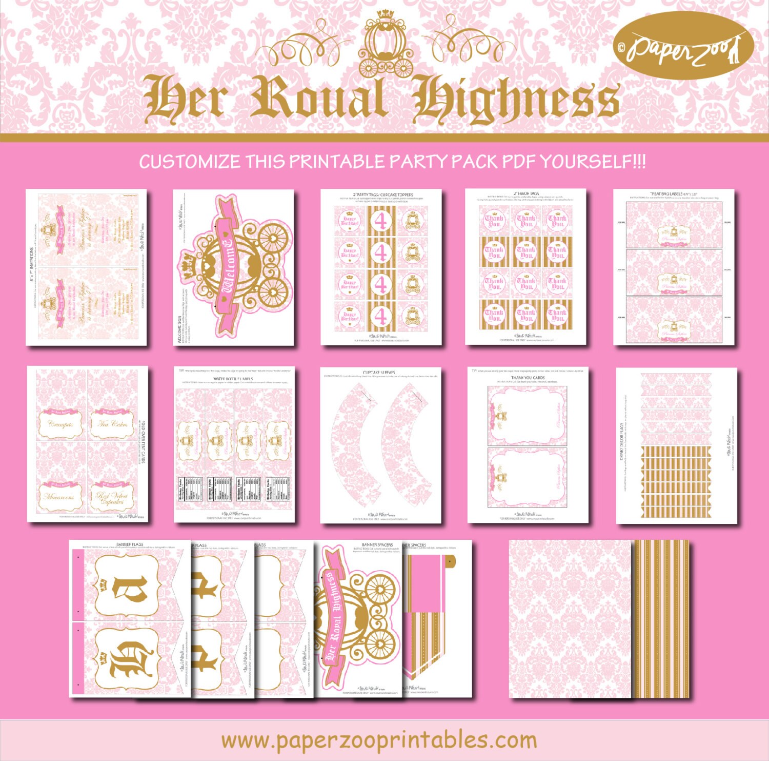 INSTANT DOWNLOAD, Her Royal Highness, Princess Pink, Girl Birthday ...