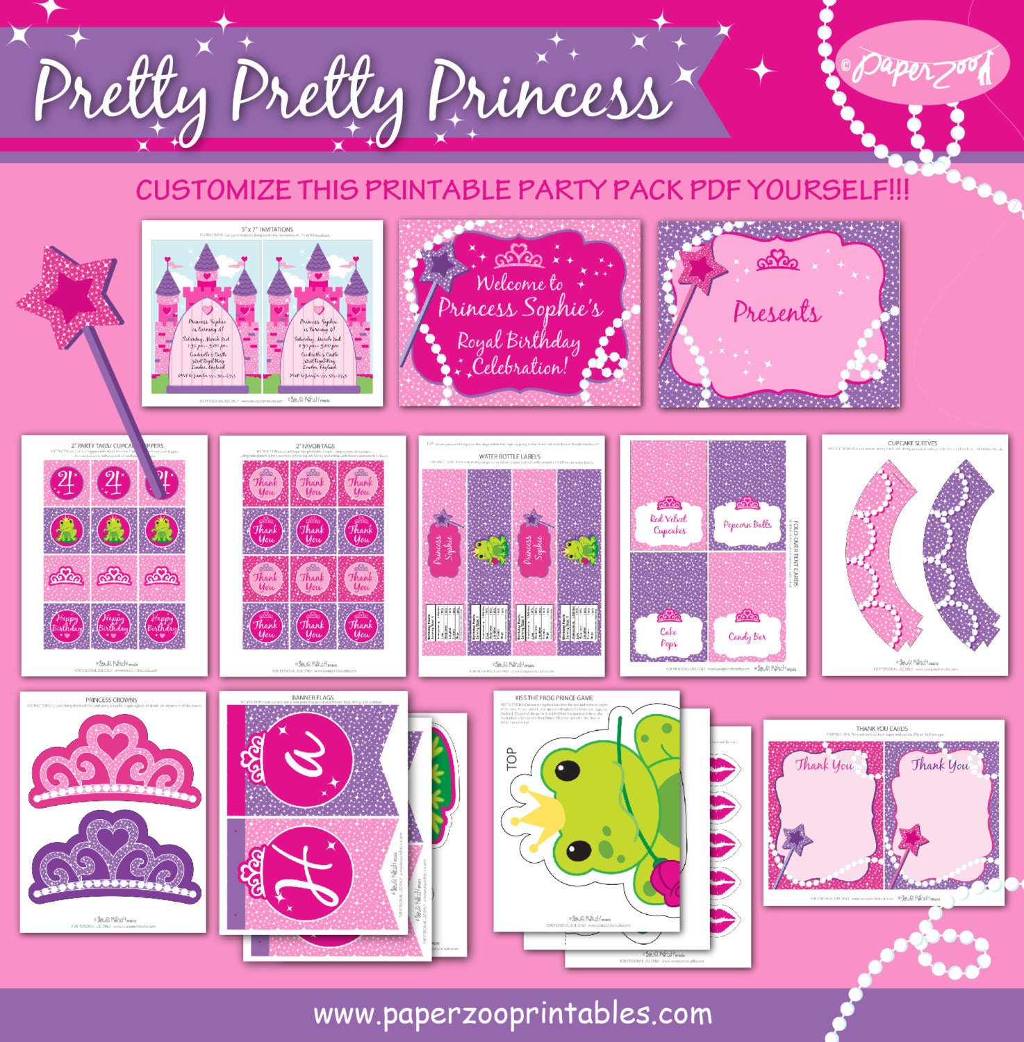 INSTANT DOWNLOAD, Pretty Princess Pink Castle 5 X 7 Printable ...