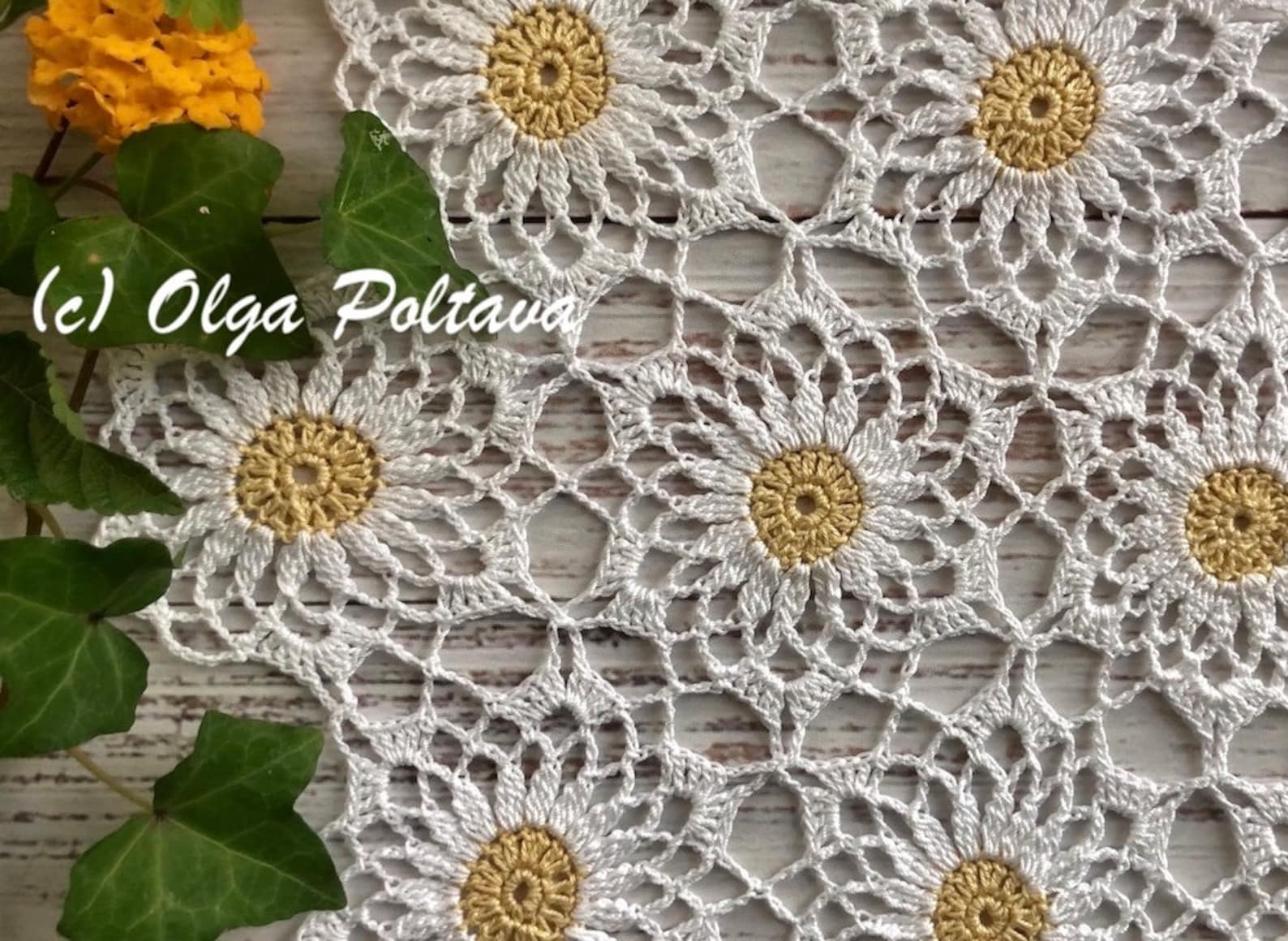 Crochet Symbol Chart, Field of Daisies Crochet Tablecloth, Easy Motif ...