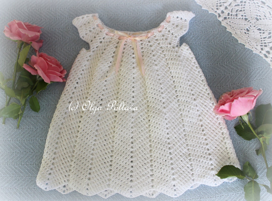 White Ripple Dress, Girls Dress Size 12-18 Months, Crochet Pattern ...