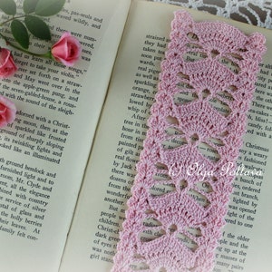 Crochet Bookmark Pattern, Pink Fans Crochet Bookmark, Crochet Lace ...