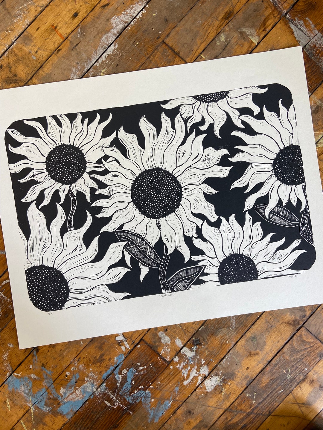 Sunflowers Linocut Relief Print - Etsy