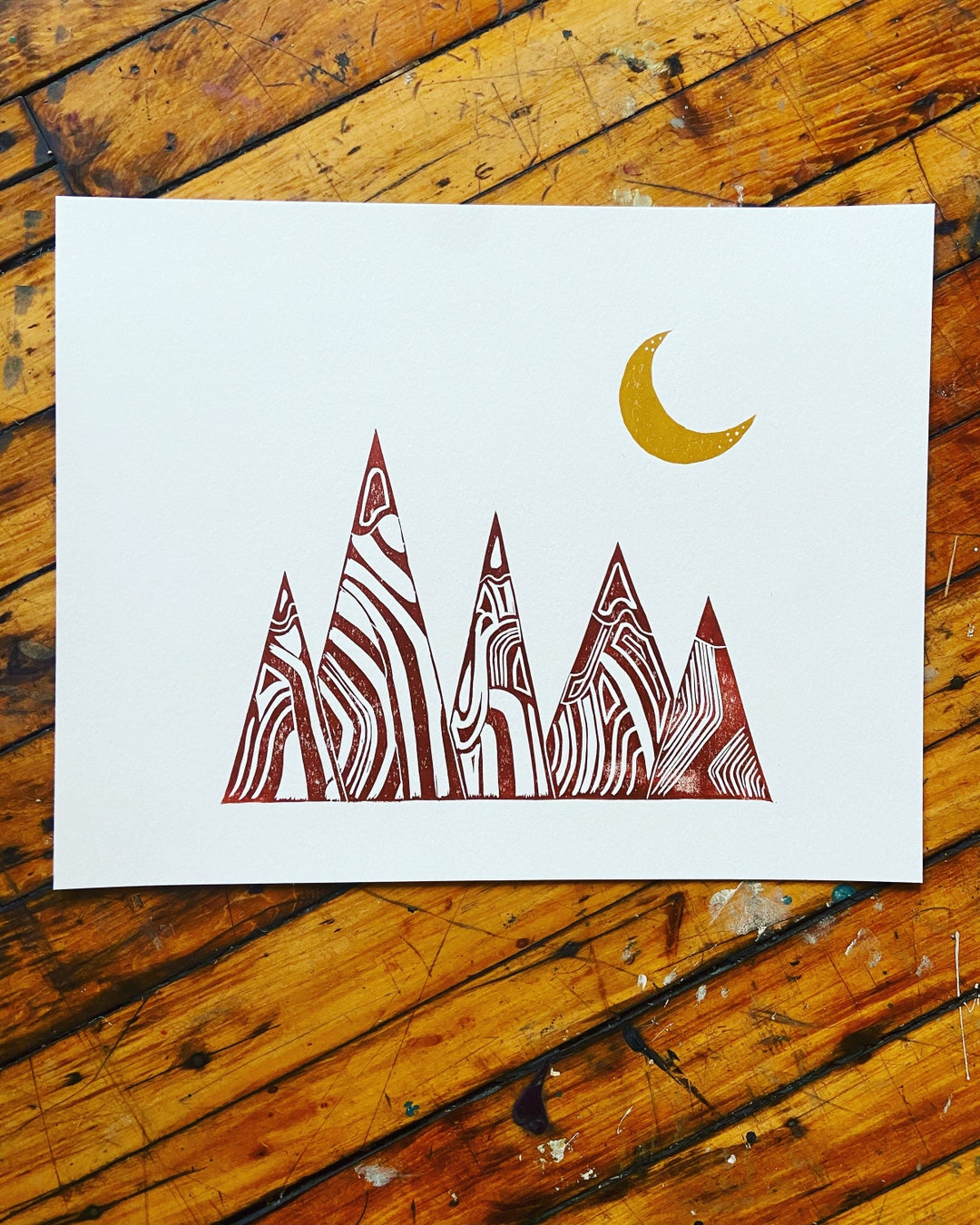 Red Rocks Linoleum Carved Block Print - Etsy