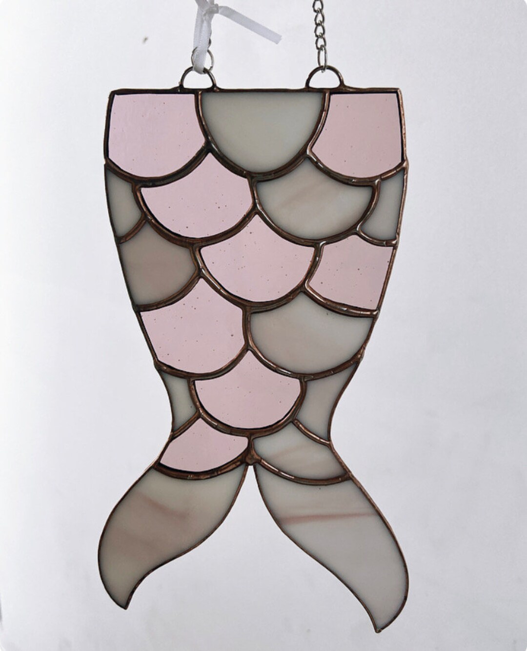 Stained Glass Curvy Mermaid Tail Strawberries and Cream & Pink - Etsy
