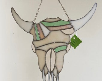Stained Glass Cow Skull Western Aesthetic Suncatcher Steer Art - Etsy