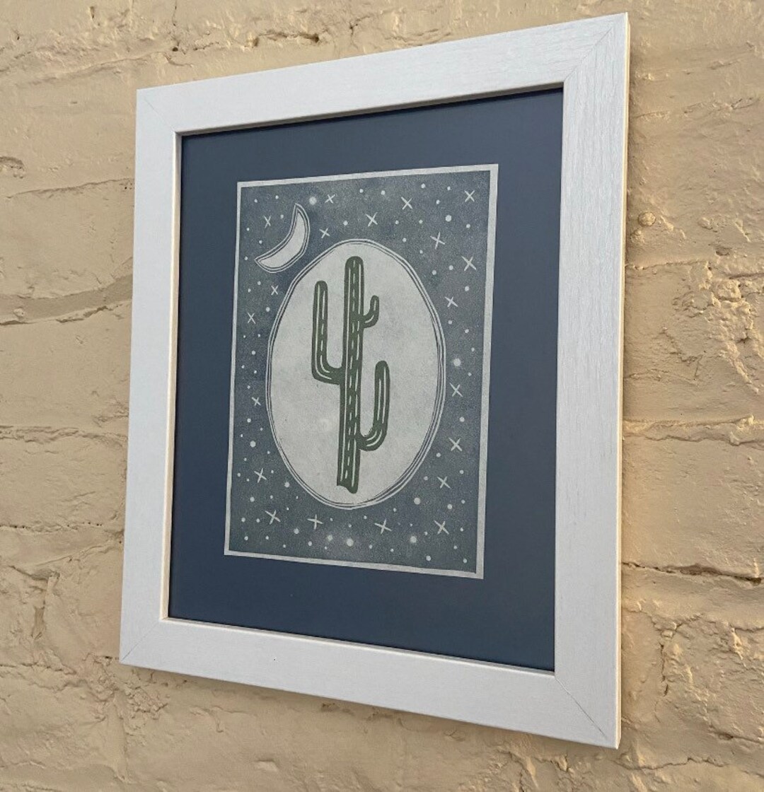 Midnight Saguaro Block Print-mulberry Paper - Etsy