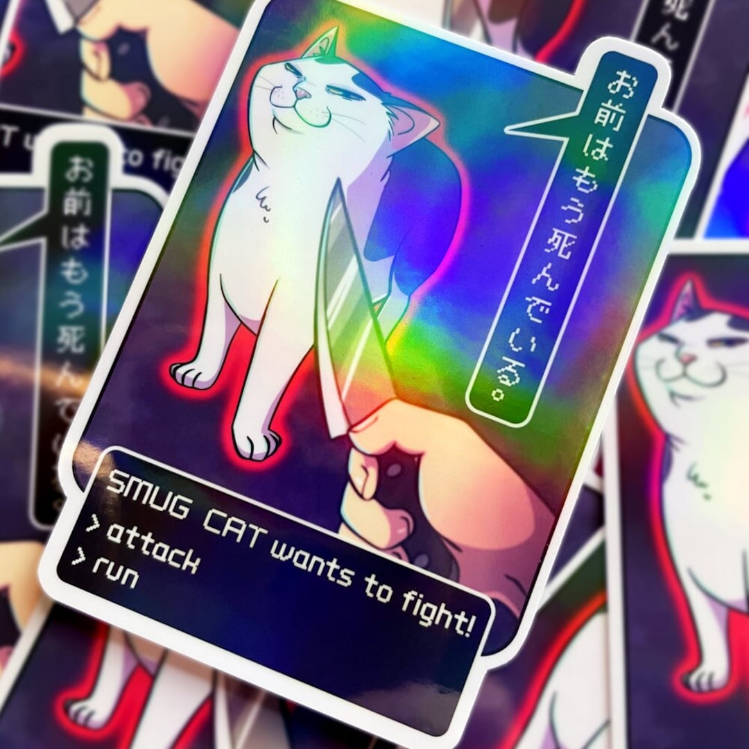 Knife Cat Meme Sticker - 'you Are Already Dead' Holographic Sticker ...