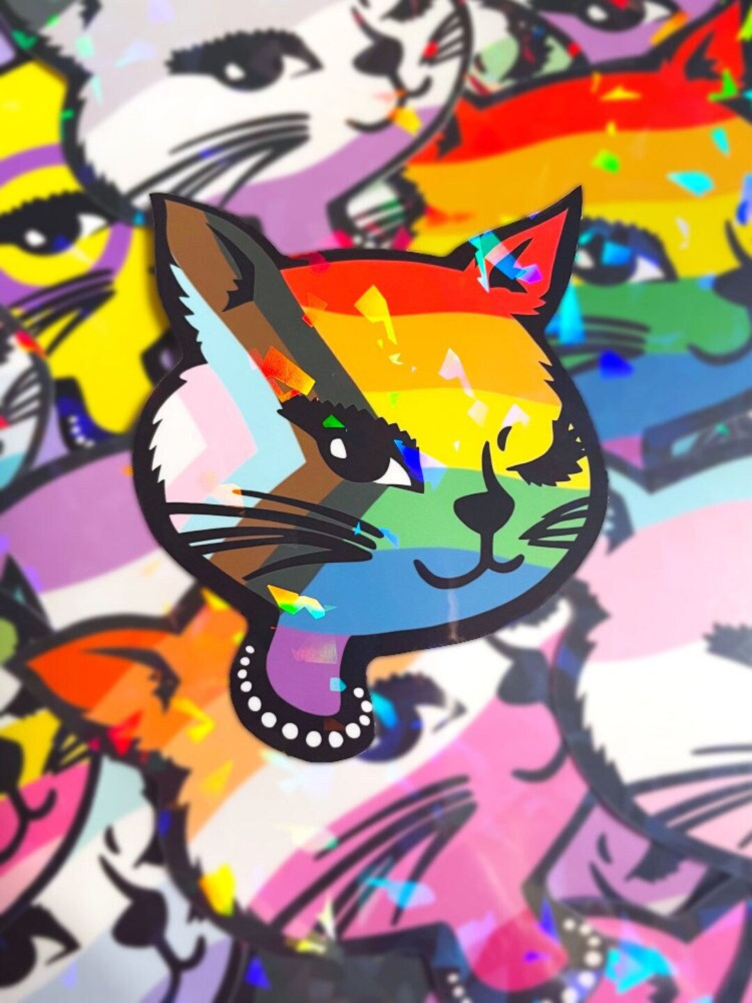 Winking Cat Sticker LGBTQ+ Pride Holographic Sticker Decal for Laptop ...