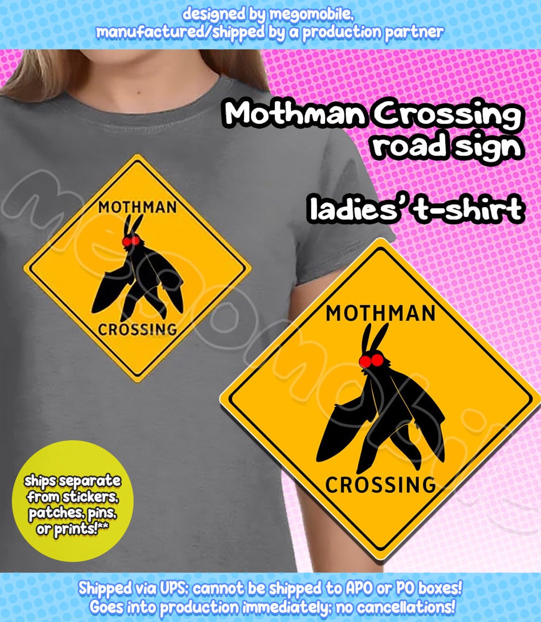 Mothman Crossing Road Sign ladies' T-shirt - Etsy