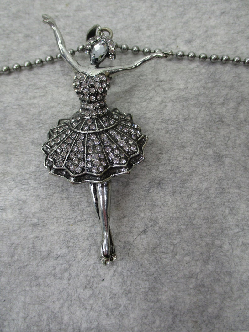Ballerina Pendant Necklace Ball Chain Ballet Dance 32 Chain Crystal ...