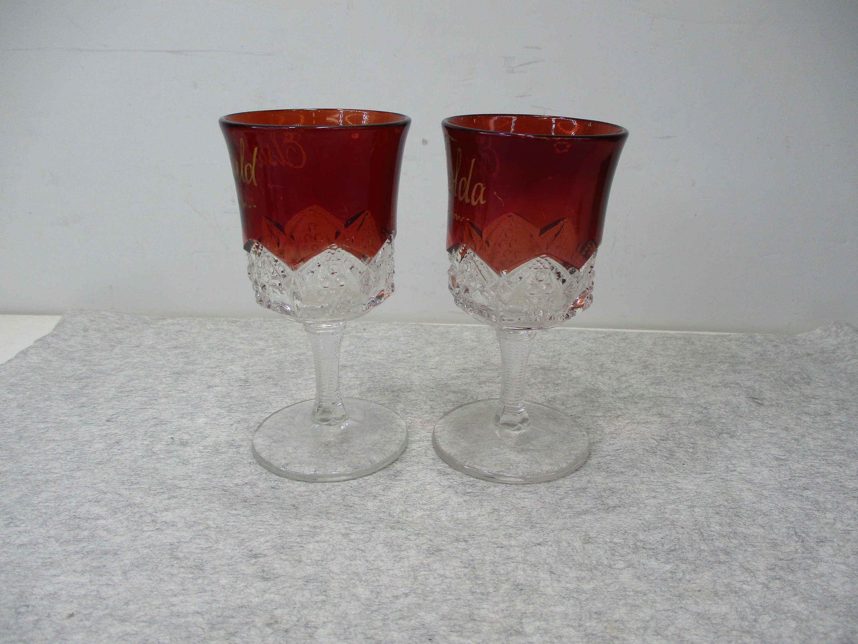 2 Antique 1904 Ruby Red Flash Glass Souvenir Stem Cordial - Etsy