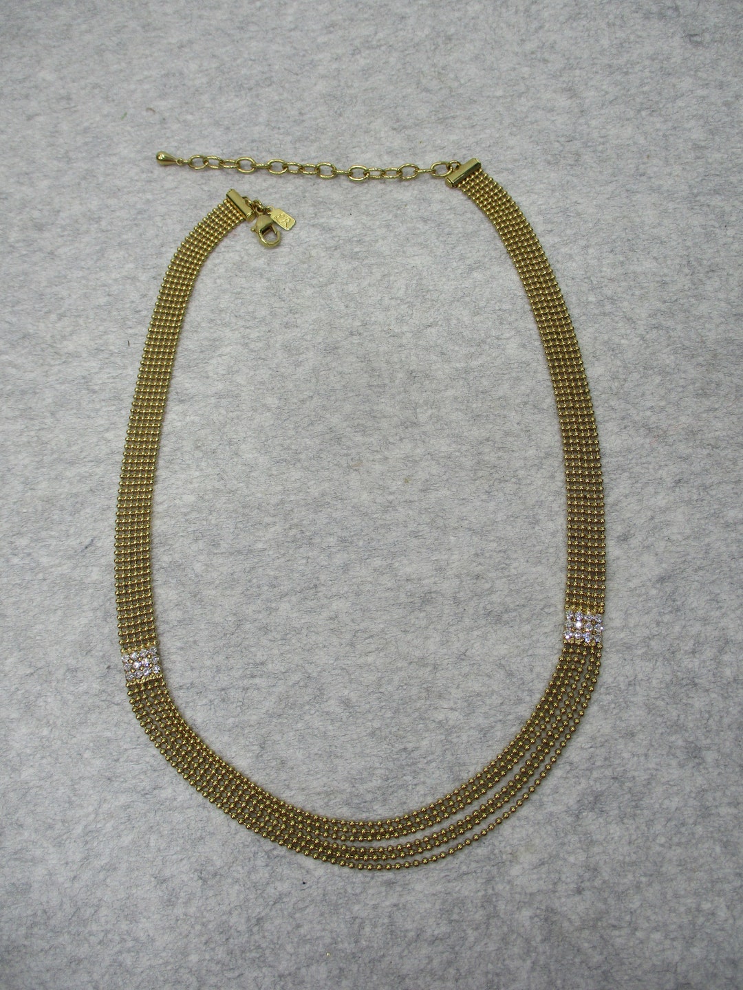 Vintage LR Lady Remington Necklace Designer Ball Rhinestone Chain 20 1/ ...