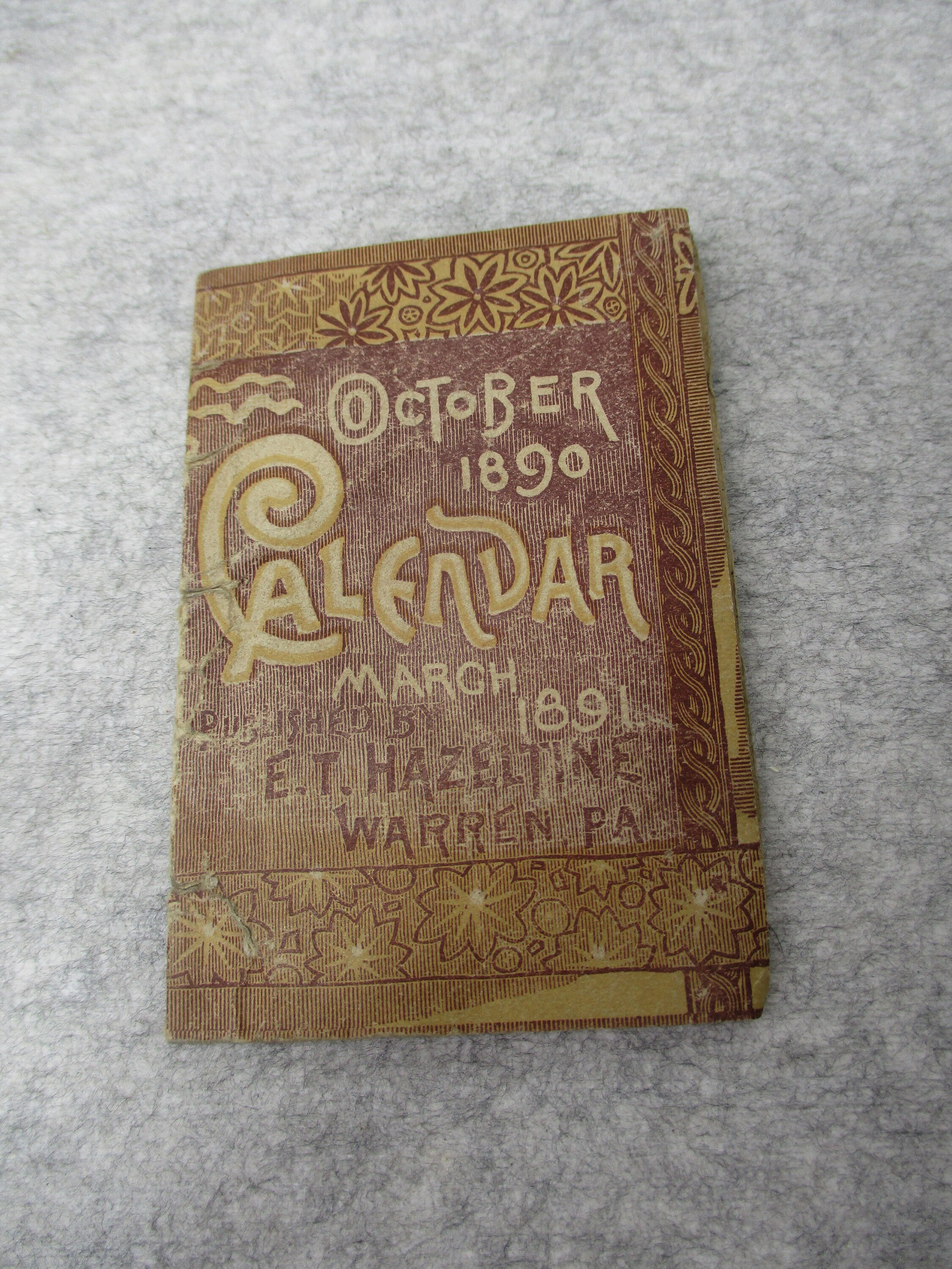 1890 Calendar E. T. Hazeltine Warren PA S. Stiger Toledo IA - Etsy