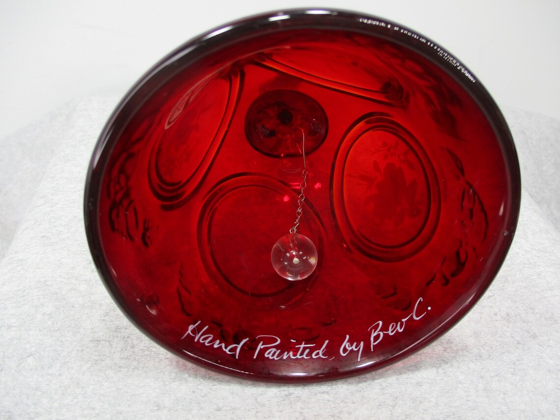 Fenton Art Glass Ruby Red Cameo Bell Hand Painted White Roses | Etsy