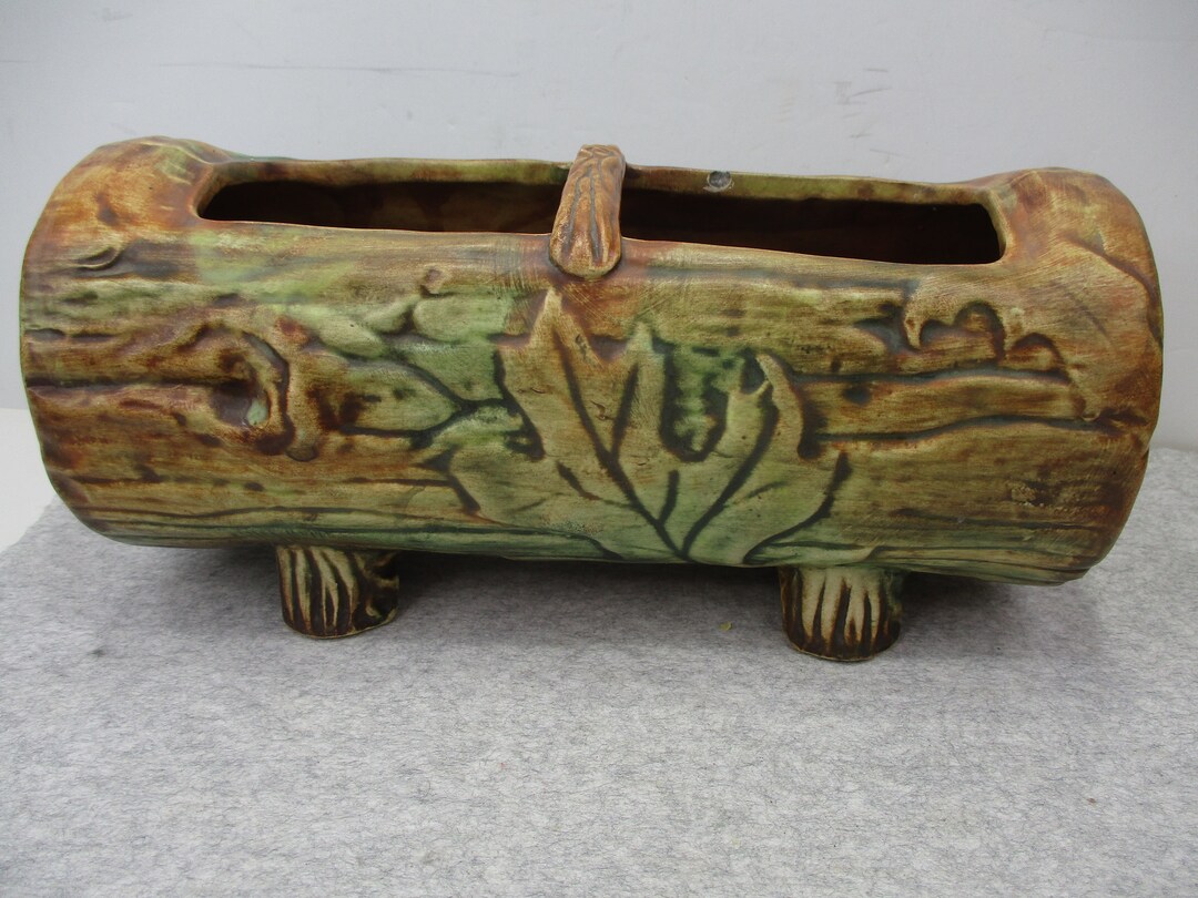VTG Antique Weller Pottery Woodcraft Log Planter Oak Leaf Vase ...