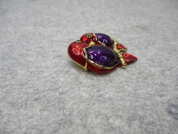 Vintage Enamel 2 Parrots On Branch Pin Brooch Purple … - Gem