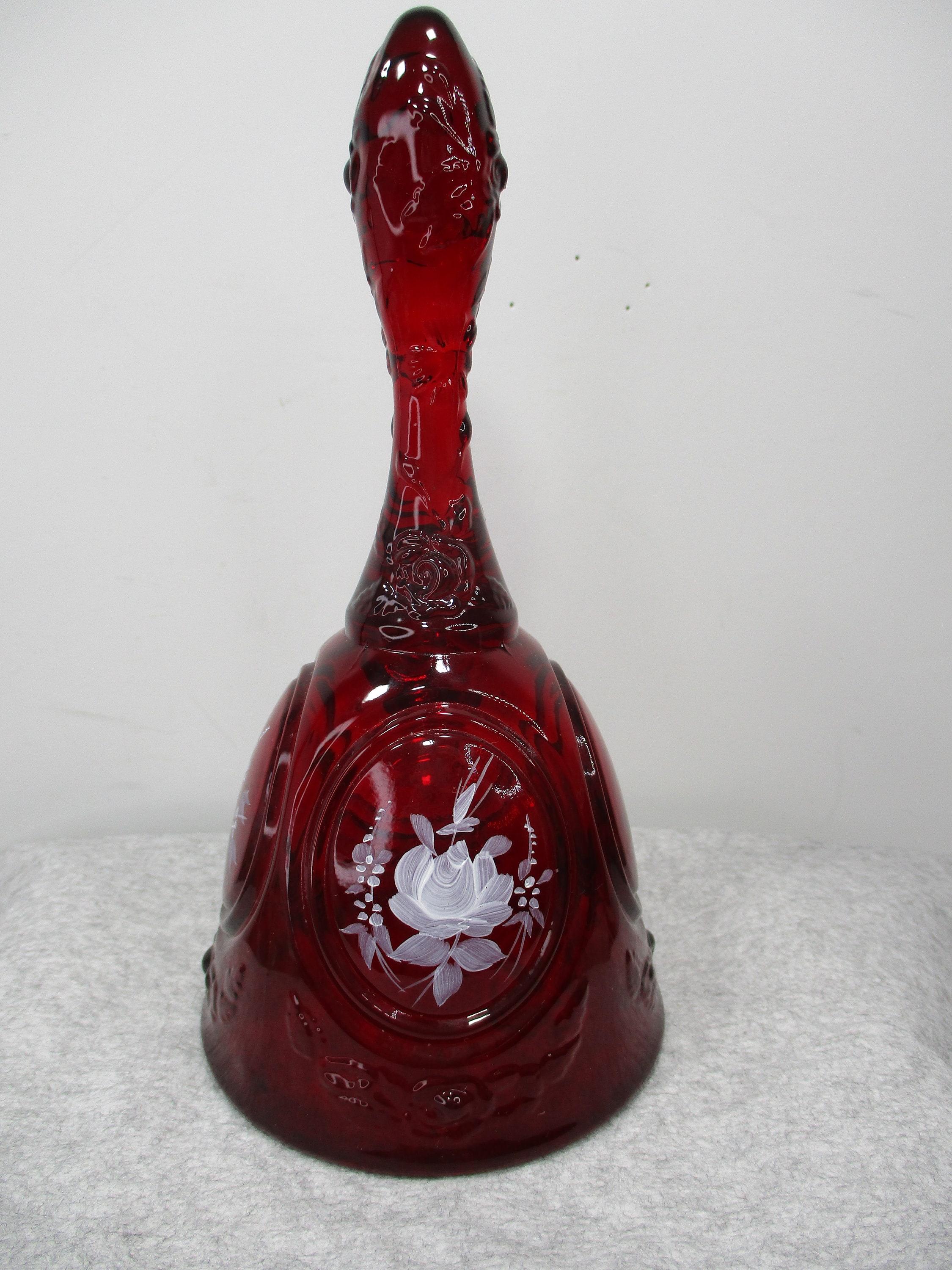 Glass Sculptures & Figurines Vintage Fenton Ruby Red Glass Bell W/ White Hand Painted Flowers ...