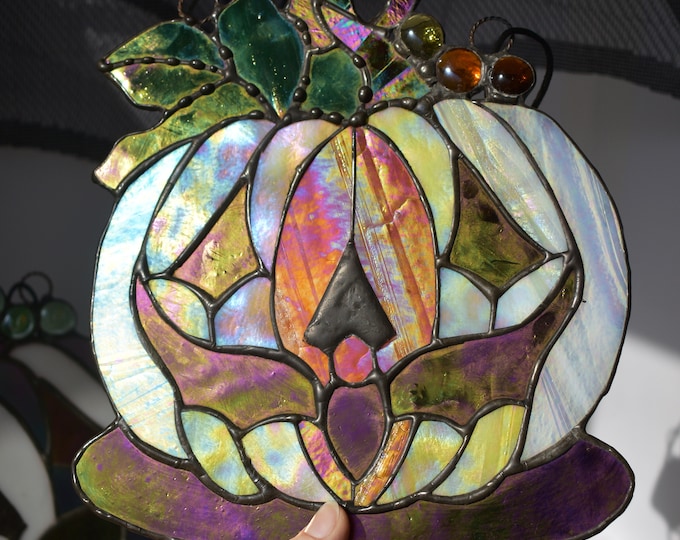 Handmade Stained Glass Large Candy Corn Iridescent Bat-o-lantern ...