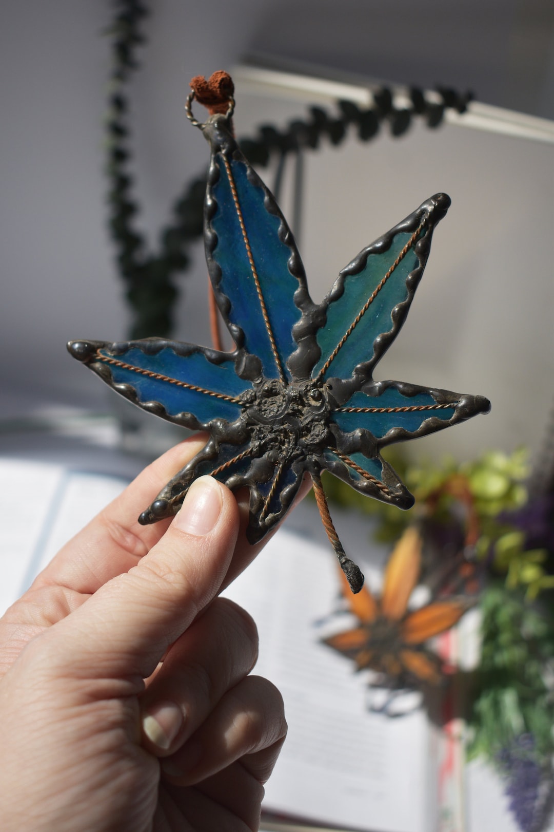 Handmade Stained Glass Small Weed Leaf Suncatcher in Color of Your ...