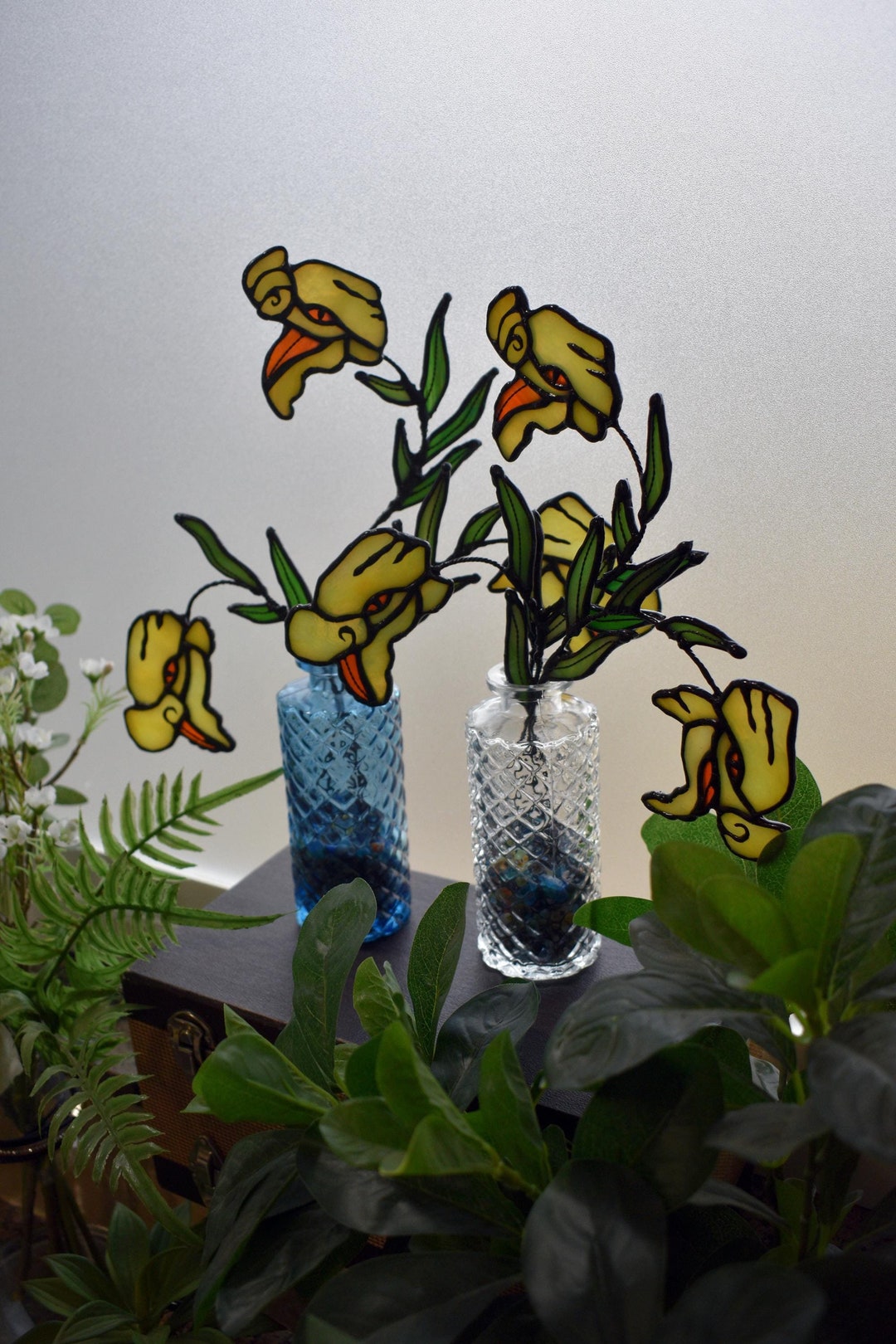 Handmade Stained Glass Dragon Snappers Flowers From Coraline Garden ...