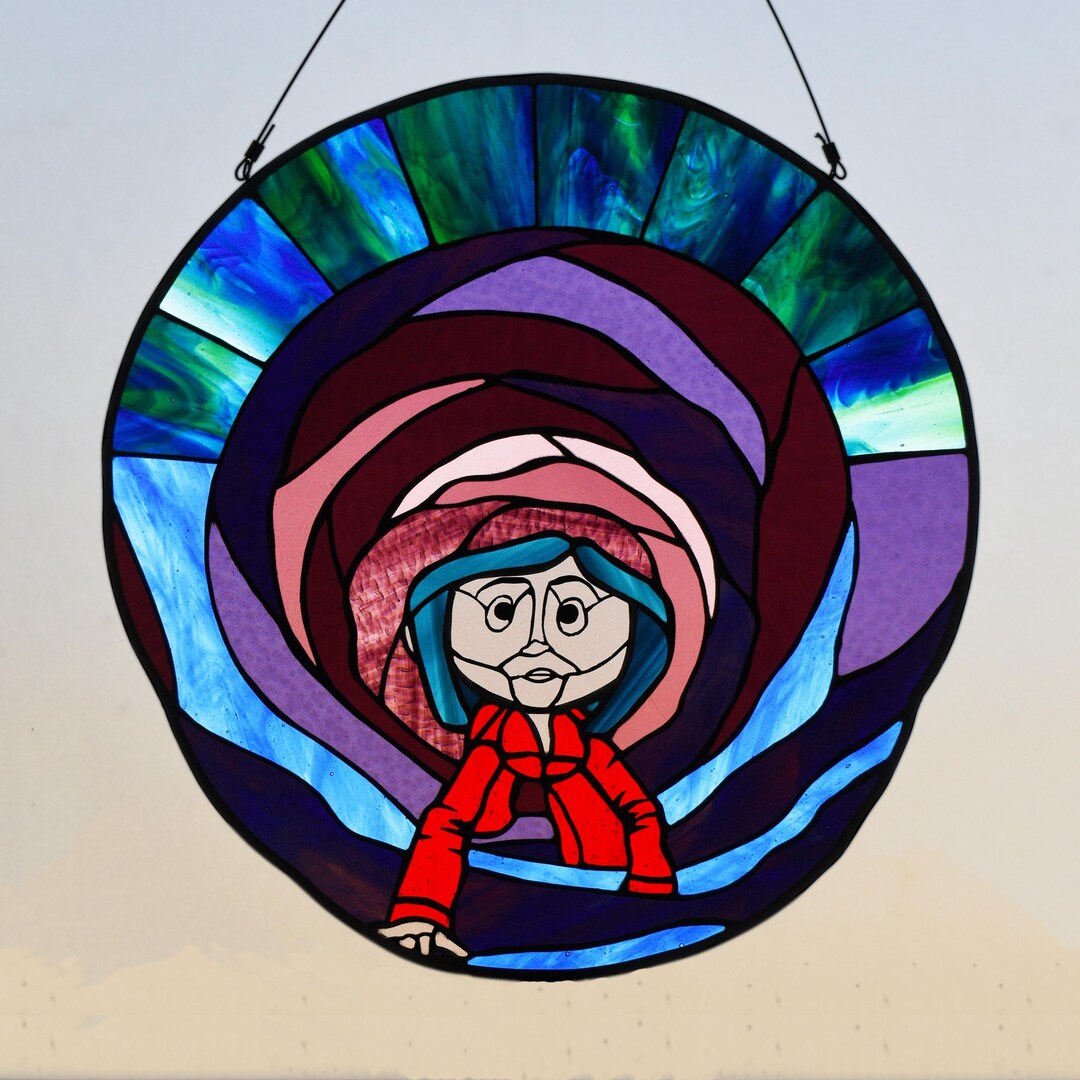 Large Stained Glass Coraline Portal Tunnel Panel in Deep Violets Blues ...