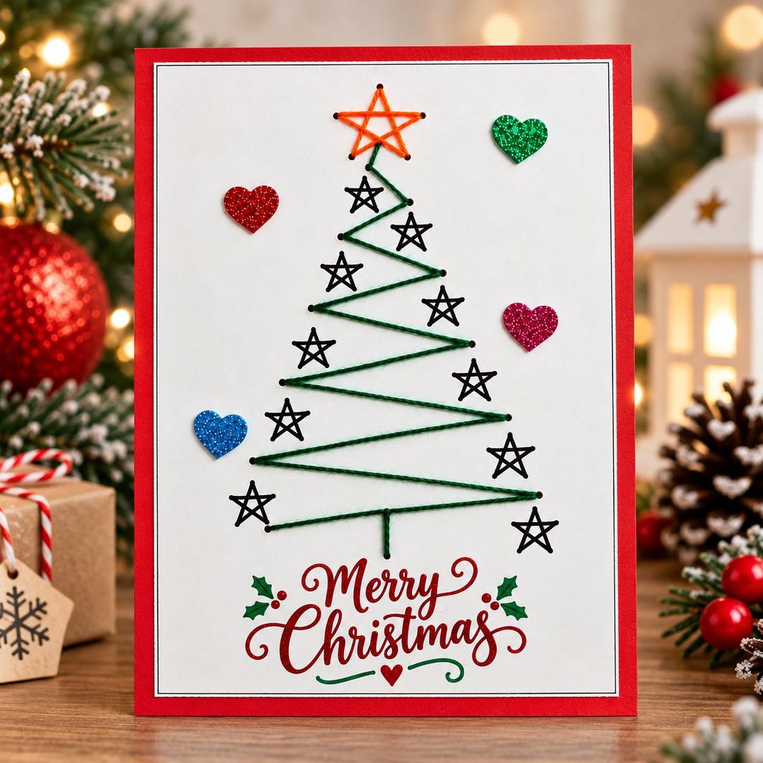 Christmas Tree Thread Card Templates, Paper Embroidery Patterns, DIY ...