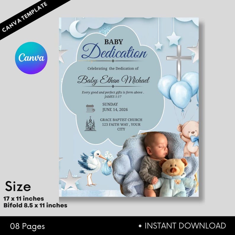 Modèle de programme de baptême bleu pour bébé, livret d'église ...