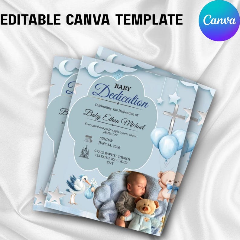 Modèle de programme de baptême bleu pour bébé, livret d'église ...