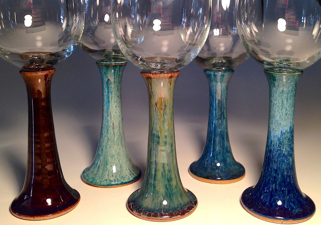 Handcrafted Pottery Wine Glasses - Anniversary or Wedding Gift (set of ...